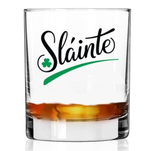 toasted tales - st patrick's day - slainte with clover leave printed on whiskey glasses | st pattys glasses for party decorations | home decor wine glasses | irish gifts | mens & womens gift (11 oz)