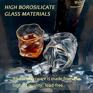 KOILLUXU Gifts for Dad from Son Daughter Fashioned Stemless Wine Glass Set Of 4 Clear Gold Banded Glassware For Gift Rocks Glasses Wine Glass For White Wine,Red Wine, Cool Water,Whiskey,Bourbon