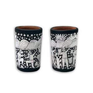 artisansmx hand painted tequila shot glasses (pack 2, black)