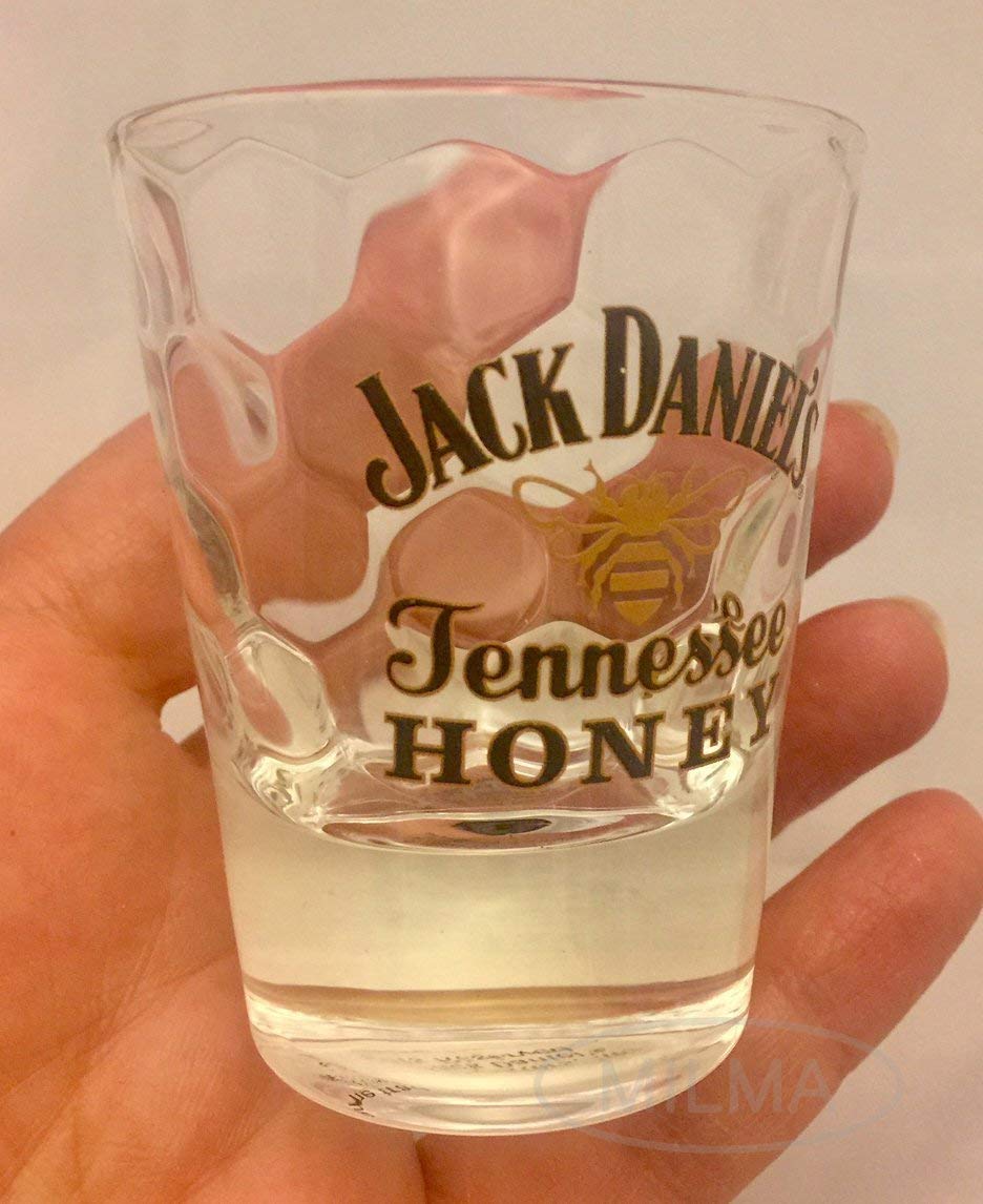 Jack Daniel's Shot Glass Bee Logo Whiskey Glass Honeycomb Faceted Glass Barware Collection Made in Italy