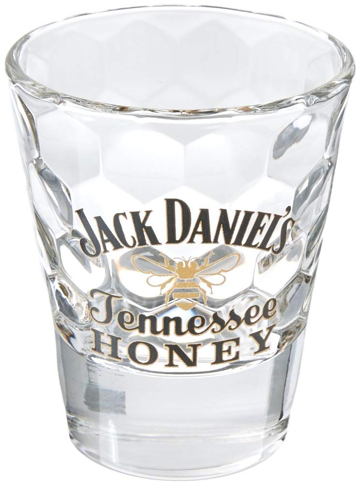 Jack Daniel's Shot Glass Bee Logo Whiskey Glass Honeycomb Faceted Glass Barware Collection Made in Italy