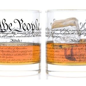 Well Told Authentic U.S. Constitution Whiskey Glass Set (11 oz, Set of 2) We The People Whiskey Glass Set, American Patriotic Old Fashioned Cocktail Glasses