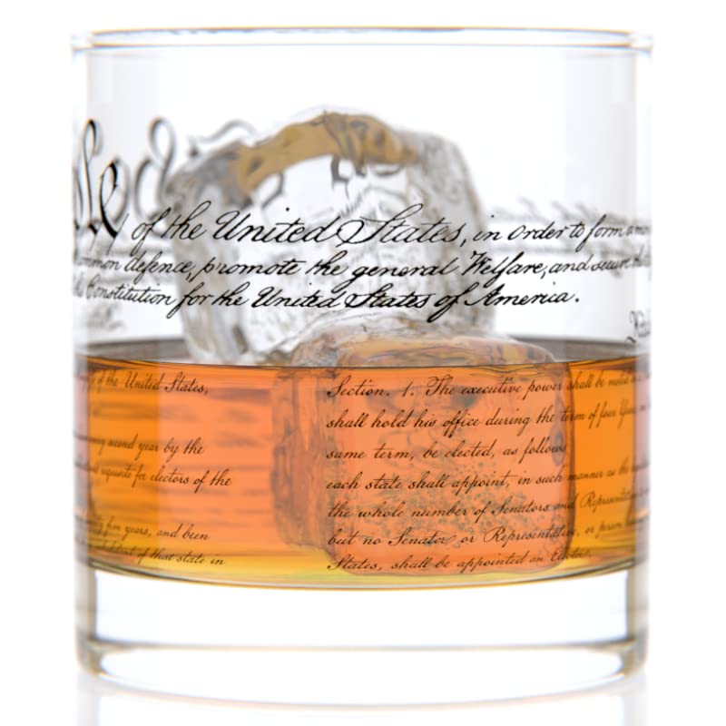 Well Told Authentic U.S. Constitution Whiskey Glass Set (11 oz, Set of 2) We The People Whiskey Glass Set, American Patriotic Old Fashioned Cocktail Glasses