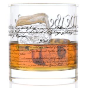 Well Told Authentic U.S. Constitution Whiskey Glass Set (11 oz, Set of 2) We The People Whiskey Glass Set, American Patriotic Old Fashioned Cocktail Glasses