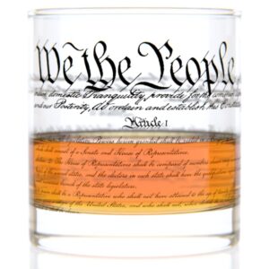 Well Told Authentic U.S. Constitution Whiskey Glass Set (11 oz, Set of 2) We The People Whiskey Glass Set, American Patriotic Old Fashioned Cocktail Glasses