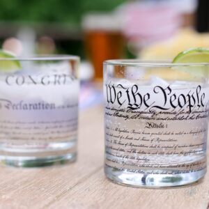 Well Told Authentic U.S. Constitution Whiskey Glass Set (11 oz, Set of 2) We The People Whiskey Glass Set, American Patriotic Old Fashioned Cocktail Glasses