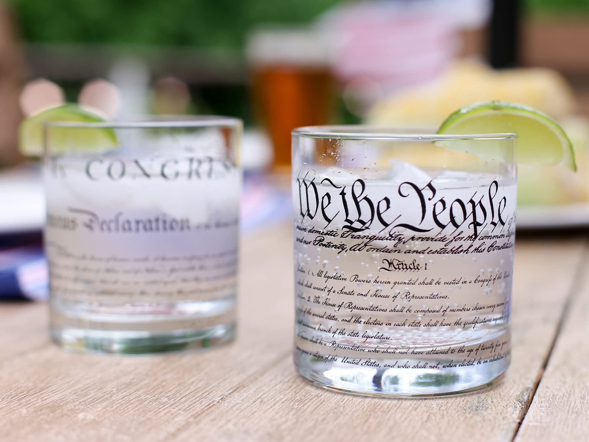 Well Told Authentic U.S. Constitution Whiskey Glass Set (11 oz, Set of 2) We The People Whiskey Glass Set, American Patriotic Old Fashioned Cocktail Glasses