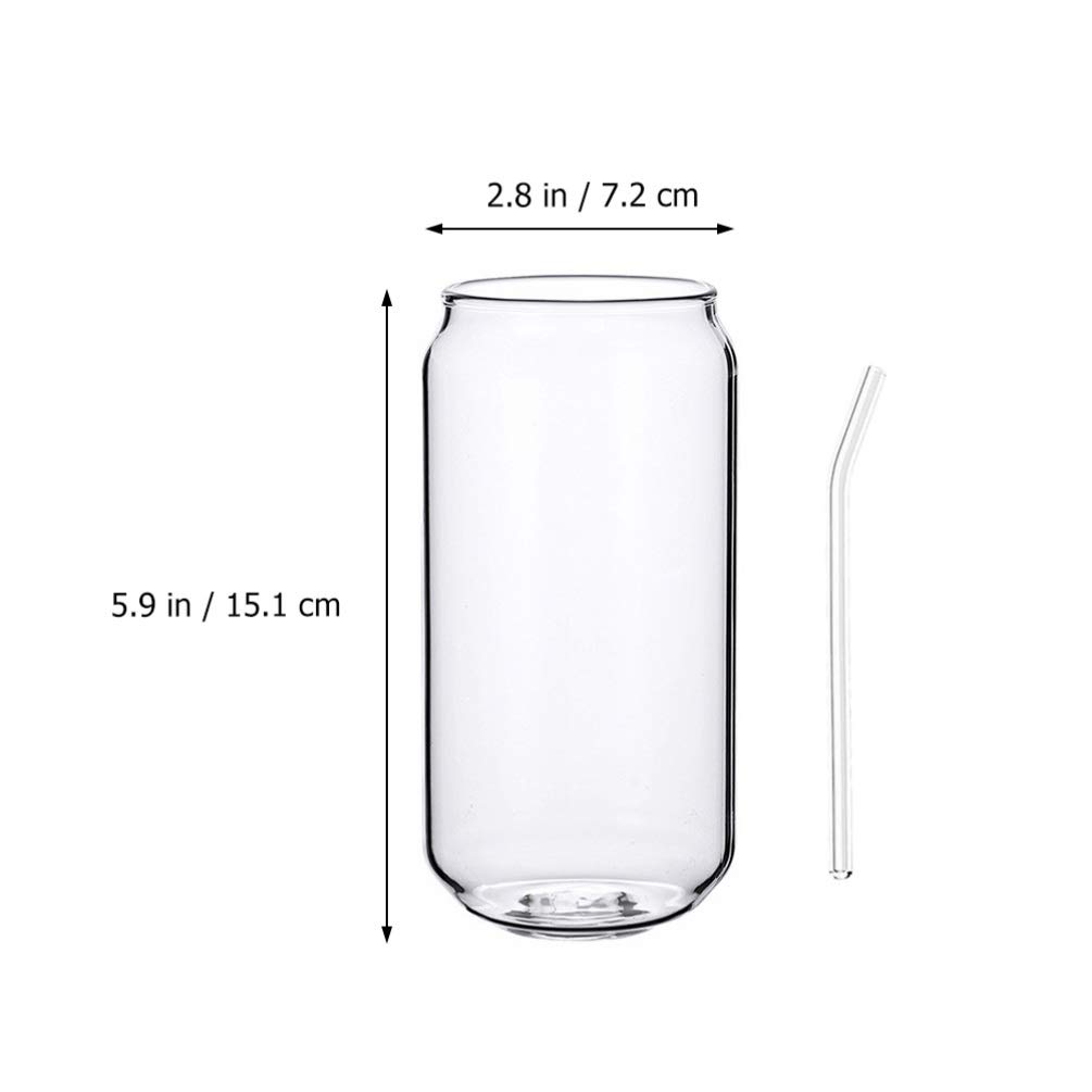 DOITOOL Glass Cups Can Shaped Cups- 17oz Clear Drinking Glasses with - Iced Coffee Cup Cute Tumbler for Whiskey Wine Soda Coke Cocktail Beverage Cups