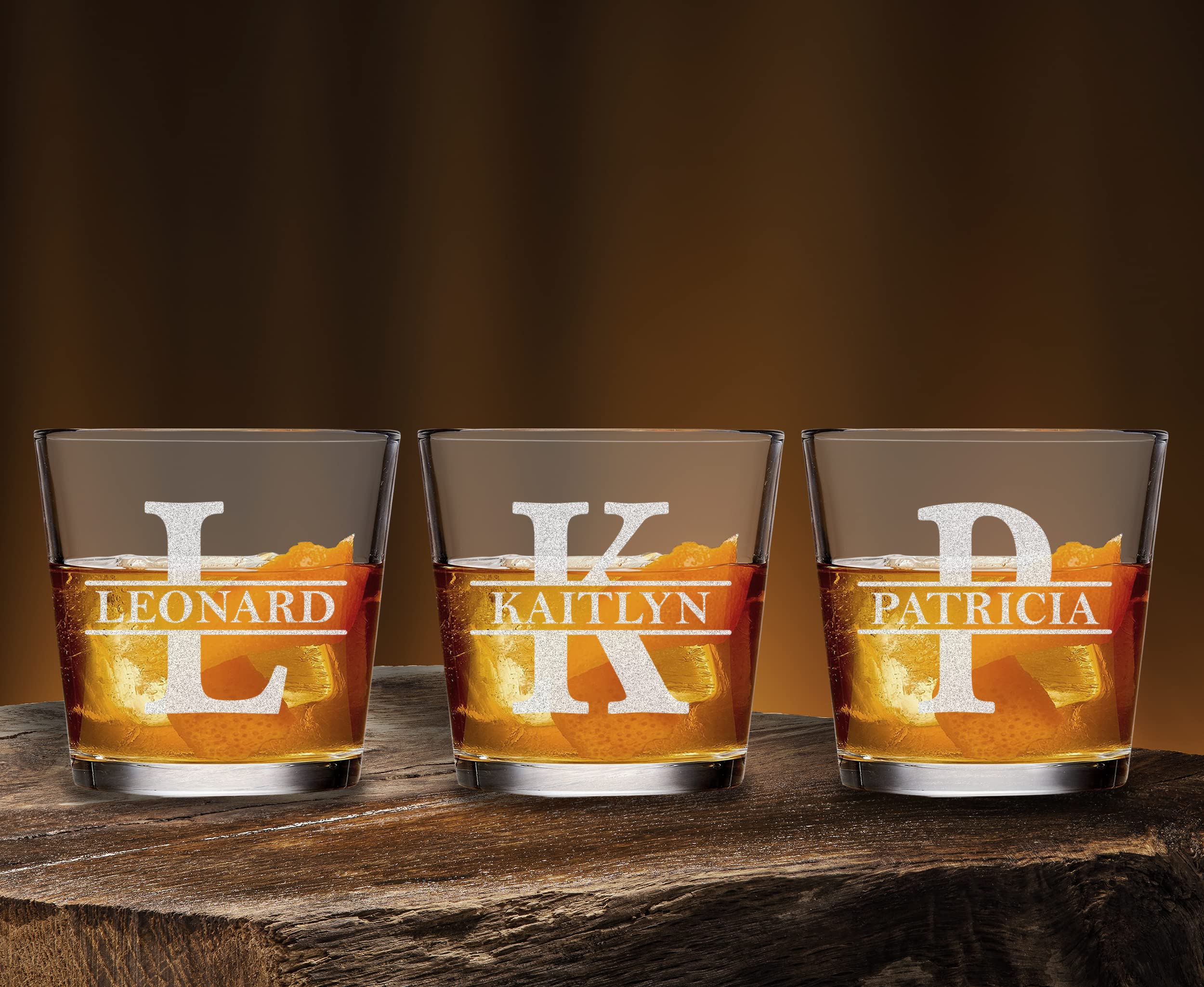 TEEAMORE Personalized Rocks Old Fashioned Cocktail Glass Add Your Name Initial Etched Whiskey Glasses Housewarming Gift 9oz