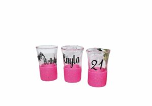 birthday shot glass, glitter base shot glass, happy birthday glass, party shot glass, novelty shot glasses