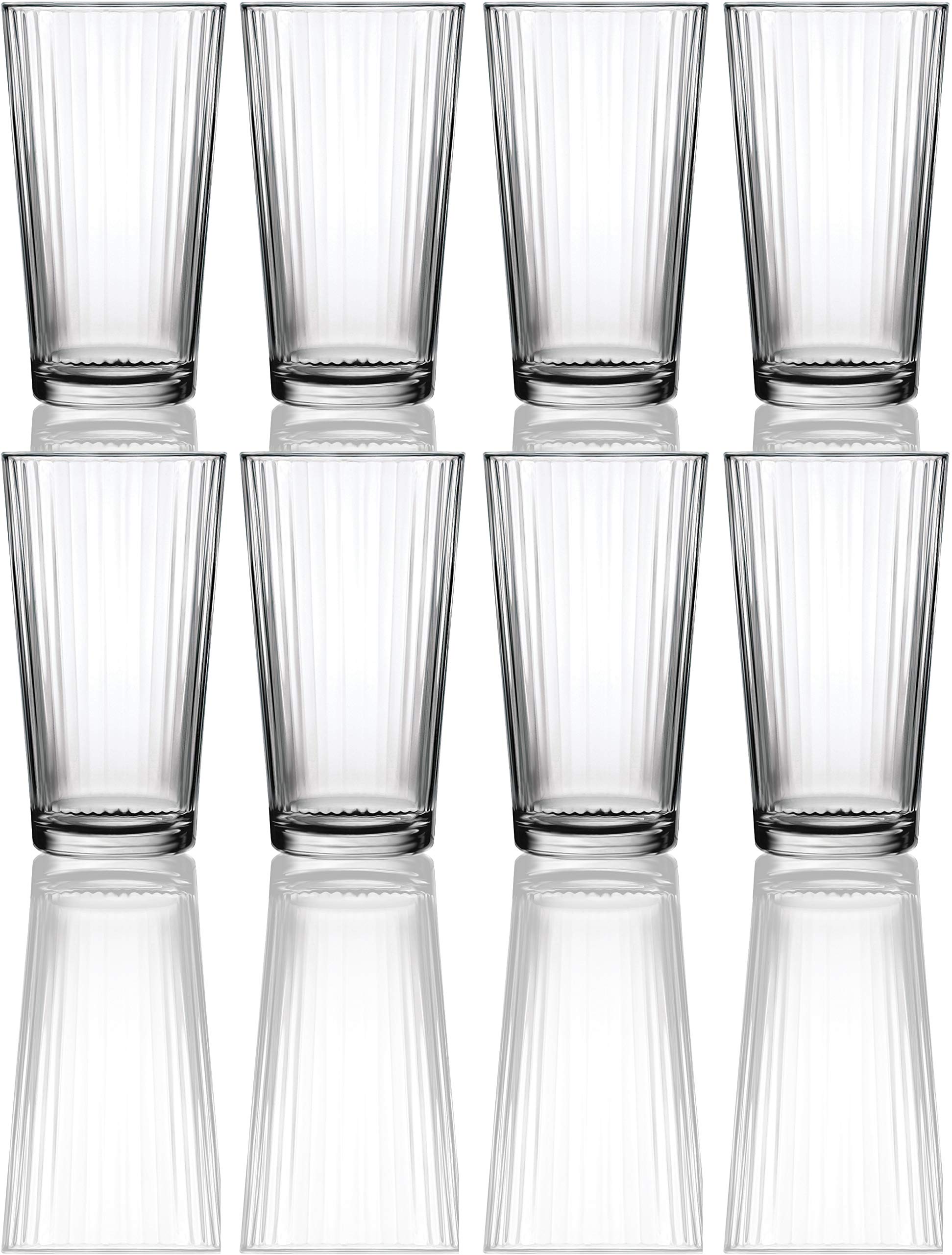 Circleware Hill Street Huge Set of 16 Drinking Glasses and Whiskey Cups, 8-15.7 oz & 8-12.5 oz, Glassware for Water, Beer, Juice, Ice Tea, Bar Beverage, 16pc, Spectrum