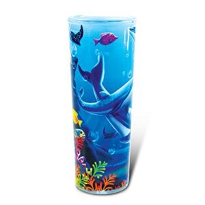 Puzzled Dolphin Full Print Shooter Shot Glass 1.84 Oz Quality Glassware for Bar Collection Novelty Liquor/Spirits Drinking Glass - Marine Life Underwater Animal Nautical Theme