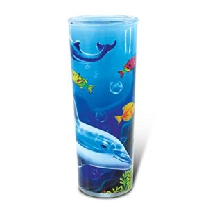 Puzzled Dolphin Full Print Shooter Shot Glass 1.84 Oz Quality Glassware for Bar Collection Novelty Liquor/Spirits Drinking Glass - Marine Life Underwater Animal Nautical Theme