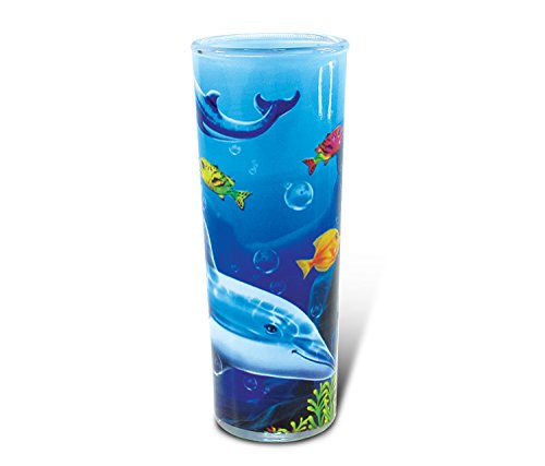 Puzzled Dolphin Full Print Shooter Shot Glass 1.84 Oz Quality Glassware for Bar Collection Novelty Liquor/Spirits Drinking Glass - Marine Life Underwater Animal Nautical Theme