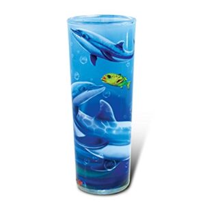 Puzzled Dolphin Full Print Shooter Shot Glass 1.84 Oz Quality Glassware for Bar Collection Novelty Liquor/Spirits Drinking Glass - Marine Life Underwater Animal Nautical Theme