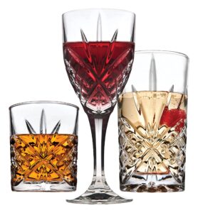 godinger mixed drinkware set, 4 wine glasses 4 highball glasses 4 whiskey glasses, drinking glasses set, glass cups glasses - dublin crystal collection, set of 12