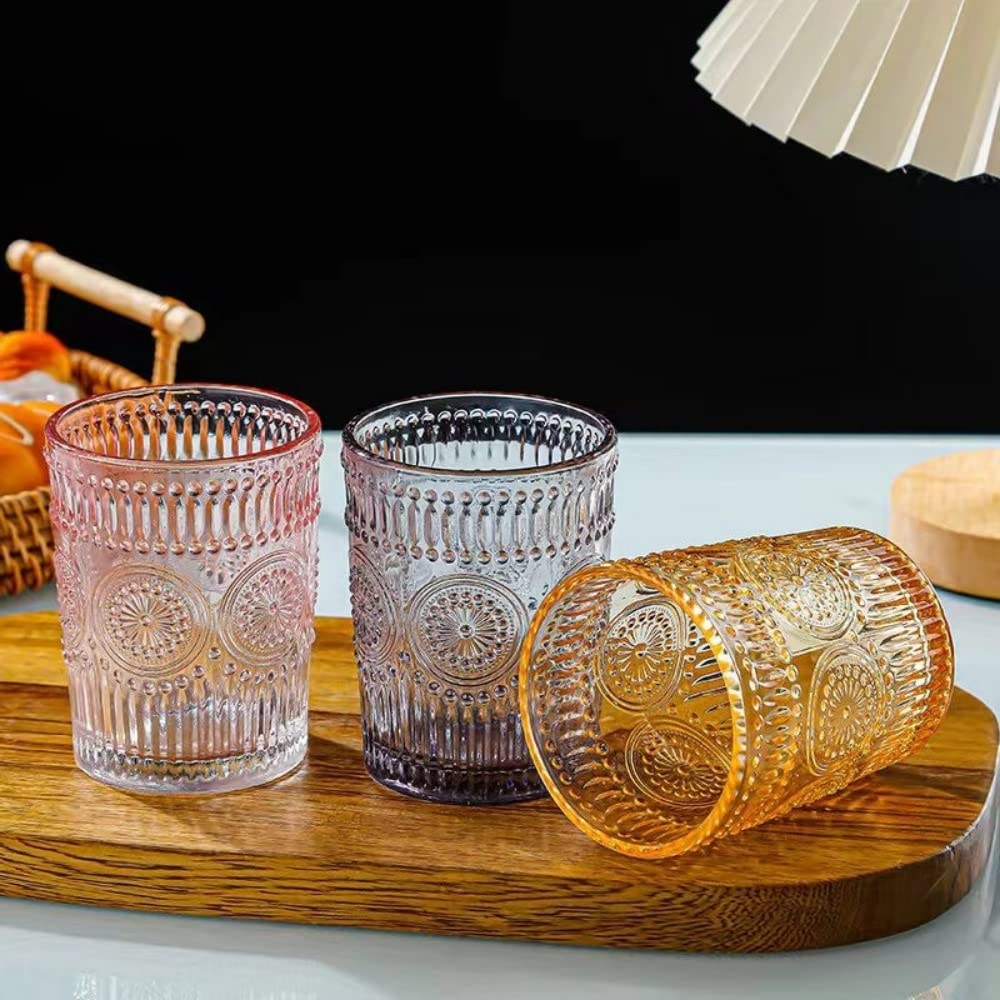 Amzcku Pink Drinking Glasses Set of 4, Vintage Glassware 10 oz- For Cocktails, Mixed Drinks, Whiskey, Beverage, Water, Milk and Juice