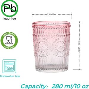 Amzcku Pink Drinking Glasses Set of 4, Vintage Glassware 10 oz- For Cocktails, Mixed Drinks, Whiskey, Beverage, Water, Milk and Juice