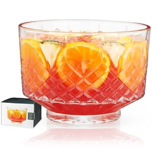 viski admiral crystal punch bowl - vintage style glass punch bowl for parties - serveware for cocktails, dishwasher safe 2.5 gallons 320oz set of 1.