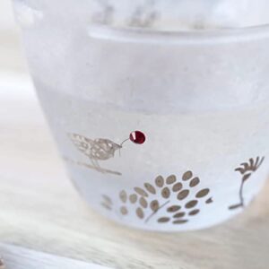 Tomi Label, Japanese Sake Cups, Ochoko, Beautiful Frosted Glass, Gold or Silver Print, Made in Japan, Tomi Glass F-011 (Bird)