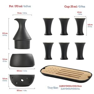 TEANAGOO Traditional Japanese Sake Set, Sake Carafe(6 Oz) with 6 Sake Cups (0.9 Oz) for Hot or Cold Japanese Soju Liquor with Serving Bambo Tray Gift Sets 10pcs/Set. Saki Sets Traditional Carafe Set…