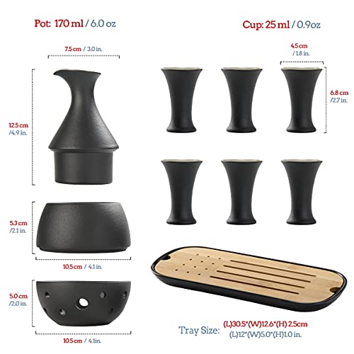 TEANAGOO Traditional Japanese Sake Set, Sake Carafe(6 Oz) with 6 Sake Cups (0.9 Oz) for Hot or Cold Japanese Soju Liquor with Serving Bambo Tray Gift Sets 10pcs/Set. Saki Sets Traditional Carafe Set…