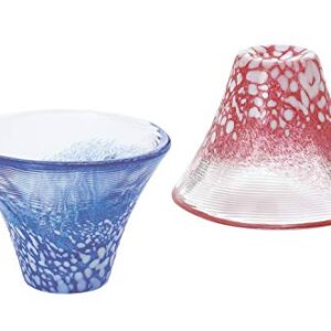 東洋佐々木ガラス Toyo Sasaki Glass G635-T72 Cold Sake Glass, Pair, Congratulations Cup, Mt. Fuji Cold Sake Cup, Made in Japan, Blue & Red, 1.2 fl oz (35 ml), Pack of 2