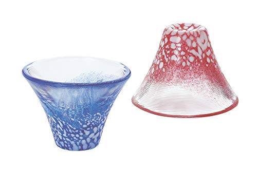 東洋佐々木ガラス Toyo Sasaki Glass G635-T72 Cold Sake Glass, Pair, Congratulations Cup, Mt. Fuji Cold Sake Cup, Made in Japan, Blue & Red, 1.2 fl oz (35 ml), Pack of 2