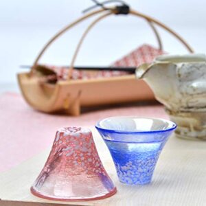 東洋佐々木ガラス Toyo Sasaki Glass G635-T72 Cold Sake Glass, Pair, Congratulations Cup, Mt. Fuji Cold Sake Cup, Made in Japan, Blue & Red, 1.2 fl oz (35 ml), Pack of 2