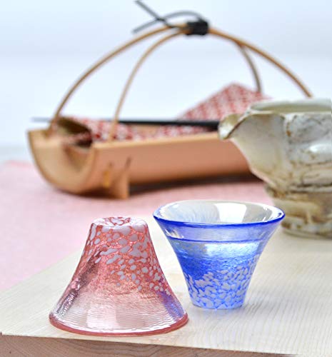 東洋佐々木ガラス Toyo Sasaki Glass G635-T72 Cold Sake Glass, Pair, Congratulations Cup, Mt. Fuji Cold Sake Cup, Made in Japan, Blue & Red, 1.2 fl oz (35 ml), Pack of 2