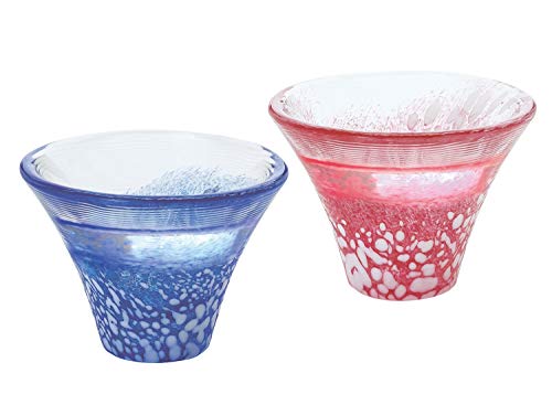 東洋佐々木ガラス Toyo Sasaki Glass G635-T72 Cold Sake Glass, Pair, Congratulations Cup, Mt. Fuji Cold Sake Cup, Made in Japan, Blue & Red, 1.2 fl oz (35 ml), Pack of 2