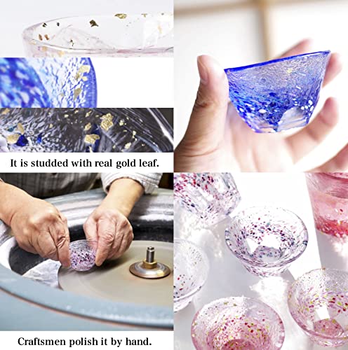 Tomi Craft, Kiwami Ginjo,Polish the Bottom, Japanese Sake Cups, Uses Edo Glass, Tokyo Designated Traditional Crafts, Hand Made in Japan, With Wood Box, Tomi Glass EG020 (Hana Koume)