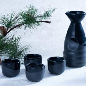 Happy Sales HSSS-BKONBK, Perfect 5 pc Japanese Design Ceramic Sake set, Black on Black