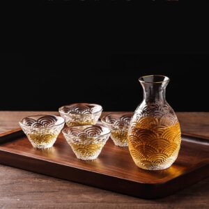 WINIAER Glass Sake Set, Clear Glass Sake Bottle Set Including 1 Warming Mug, 1 Sake Pot, 4 Sake Cups, Sake Set Hot Sake or Iced Sake for Sake Lovers