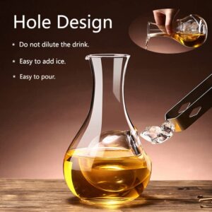 Japanese Sake Set Cold 4 Ochoko Cups (50ml) +1 Tokkuri Bottle (300ml) Lovely Hole for add ice Refrigeration Sake Pot Dispenser Double Walled Sake Cup Glass Decanter Carafe Gift for Sake Lover Party