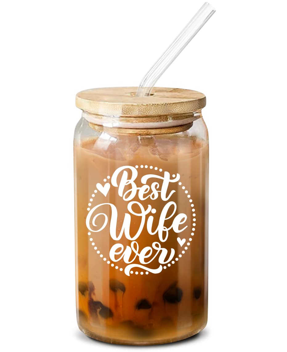 NewEleven Gifts For Wife From Husband - Romantic Anniversary Wedding Gifts For Wife, Her From Husband - Best Presents Idea For Wife, Women - 16 Oz Coffee Glass