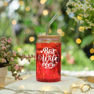 NewEleven Gifts For Wife From Husband - Romantic Anniversary Wedding Gifts For Wife, Her From Husband - Best Presents Idea For Wife, Women - 16 Oz Coffee Glass