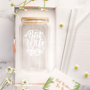 NewEleven Gifts For Wife From Husband - Romantic Anniversary Wedding Gifts For Wife, Her From Husband - Best Presents Idea For Wife, Women - 16 Oz Coffee Glass