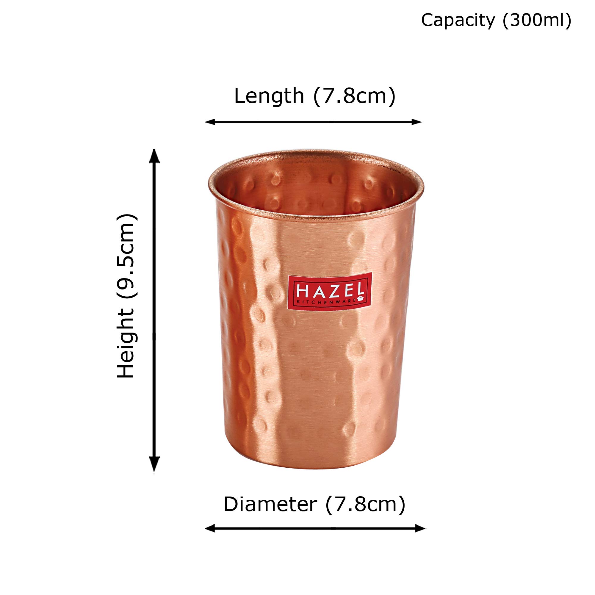 HAZEL Hammered Finish Copper Glasses Amrapali Tumbler Set of 5, 300 ML