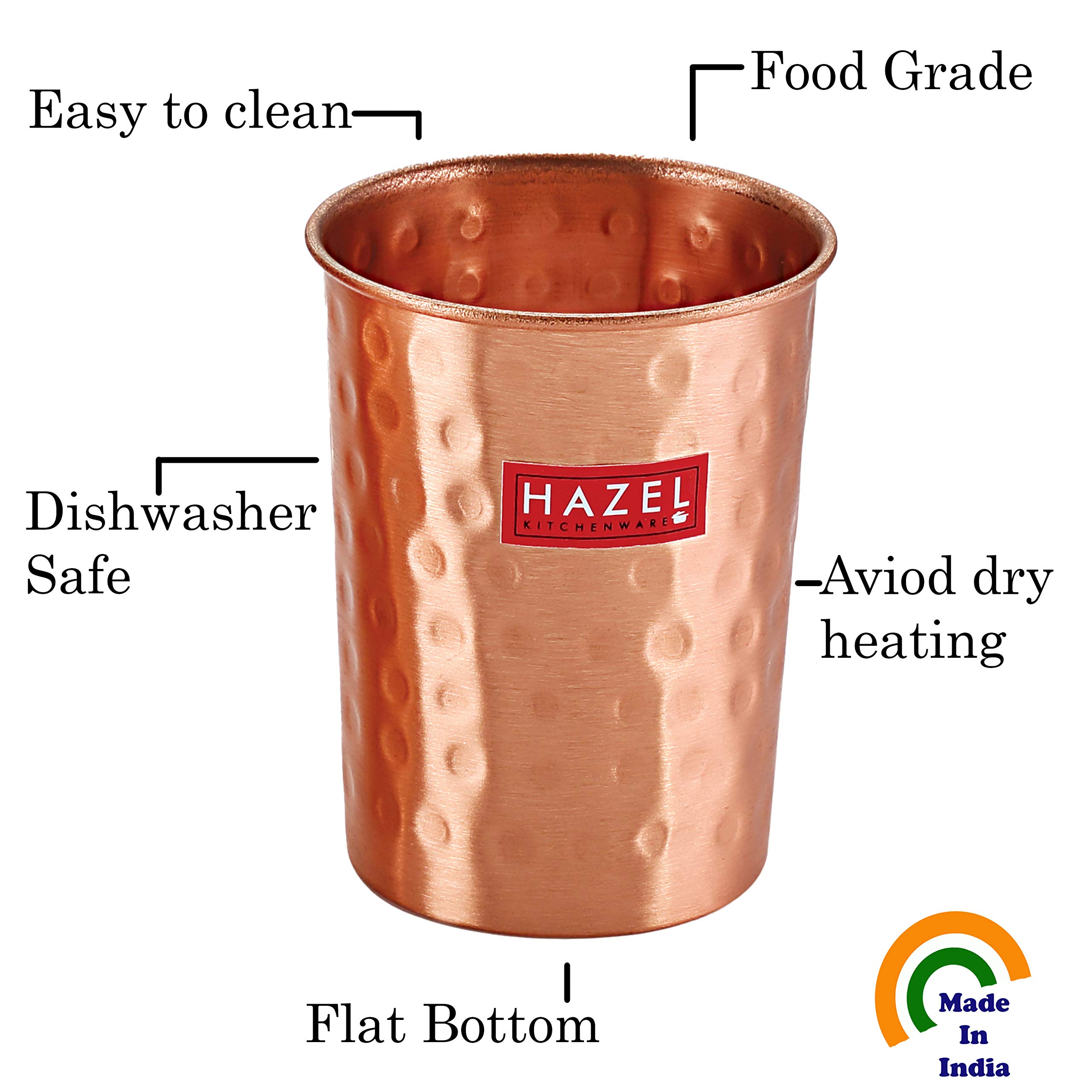 HAZEL Hammered Finish Copper Glasses Amrapali Tumbler Set of 5, 300 ML