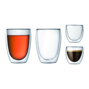 bodum double wall glass set, 0.08 l, 0.35 l, 2 pcs, 4 count (pack of 1)