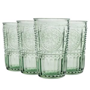 bormioli rocco romantic set of 4 tumbler glasses, 11.5 oz. colored crystal glass, pastel green, made in italy.