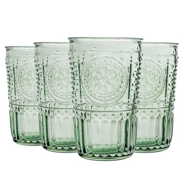 Bormioli Rocco Romantic Set Of 4 Tumbler Glasses, 11.5 Oz. Colored Crystal Glass, Pastel Green, Made In Italy.