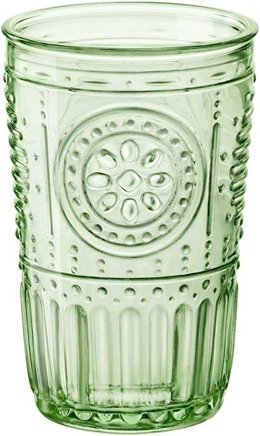 Bormioli Rocco Romantic Set Of 4 Tumbler Glasses, 11.5 Oz. Colored Crystal Glass, Pastel Green, Made In Italy.