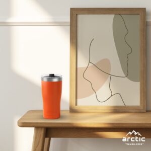 Arctic Tumblers | 20 oz Orange Insulated Tumbler with Straw & Cleaner - Retains Temperature up to 24hrs - Non-Spill Splash Proof Lid, Double Wall Vacuum Technology, BPA Free & Built to Last