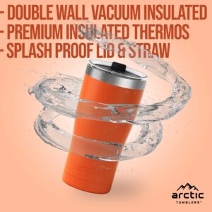 Arctic Tumblers | 20 oz Orange Insulated Tumbler with Straw & Cleaner - Retains Temperature up to 24hrs - Non-Spill Splash Proof Lid, Double Wall Vacuum Technology, BPA Free & Built to Last