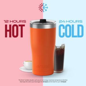 Arctic Tumblers | 20 oz Orange Insulated Tumbler with Straw & Cleaner - Retains Temperature up to 24hrs - Non-Spill Splash Proof Lid, Double Wall Vacuum Technology, BPA Free & Built to Last