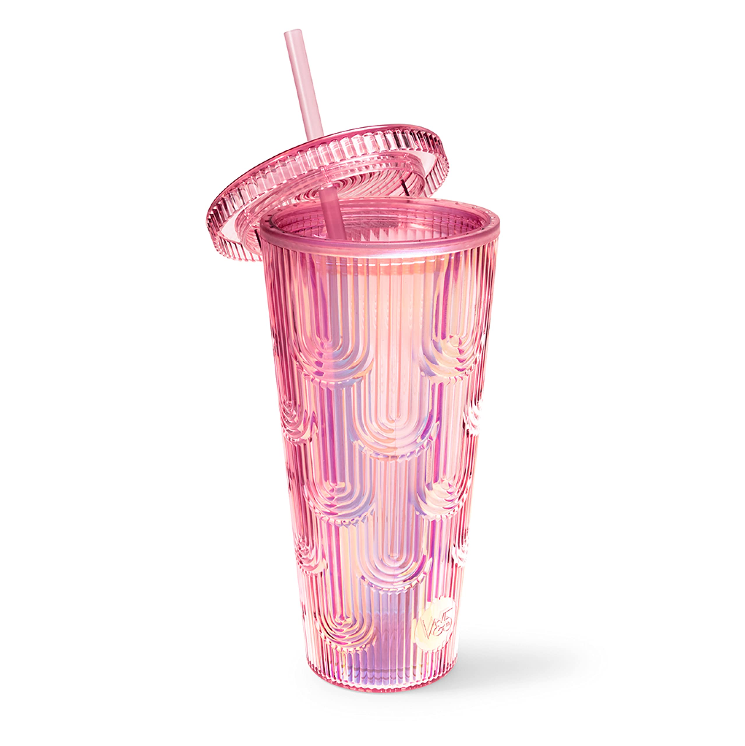 WEST & FIFTH Mermaid Scale Tumbler with Lid & Straw- Fashion, Trendy, Holographic & Iridescent Water Bottle- BPA Free Plastic Cold Cup- 24 Ounces (Peach, Holographic)