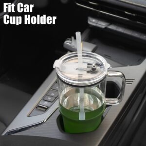 Sursip 32 oz Glass Tumbler with Handle, Glass Water Bottles with Lid and Straw, Reusable Iced Coffee Cup with Silicone Sleeve - Fits in Car Holder, BPA Free, Leak Proof, Dishwasher Safe (Olive Green)