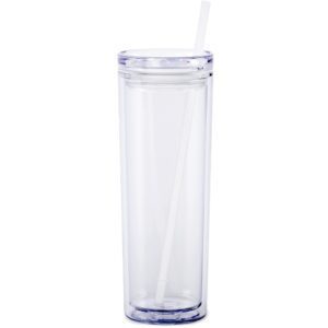 Maars Skinny Acrylic Tumbler with Lid and Straw | 18oz Premium Insulated Double Wall Plastic Reusable Cups - Clear, 4 Pack